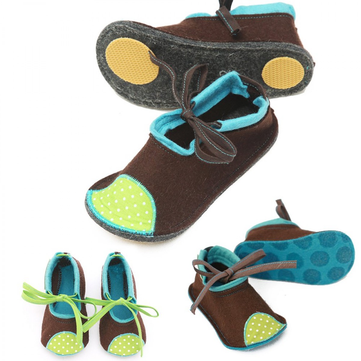 Kids Wool Felt Slippers - BROWN