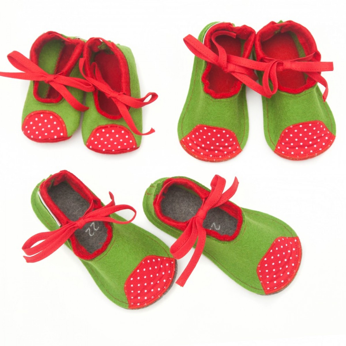Kids Wool Felt Slippers - GREEN RED