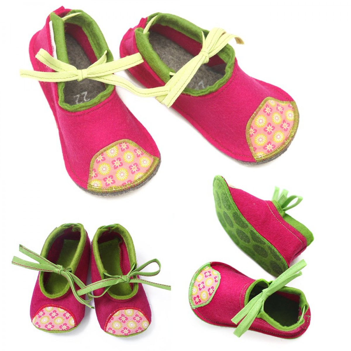 Kids Wool Felt Slippers - MAGENTA